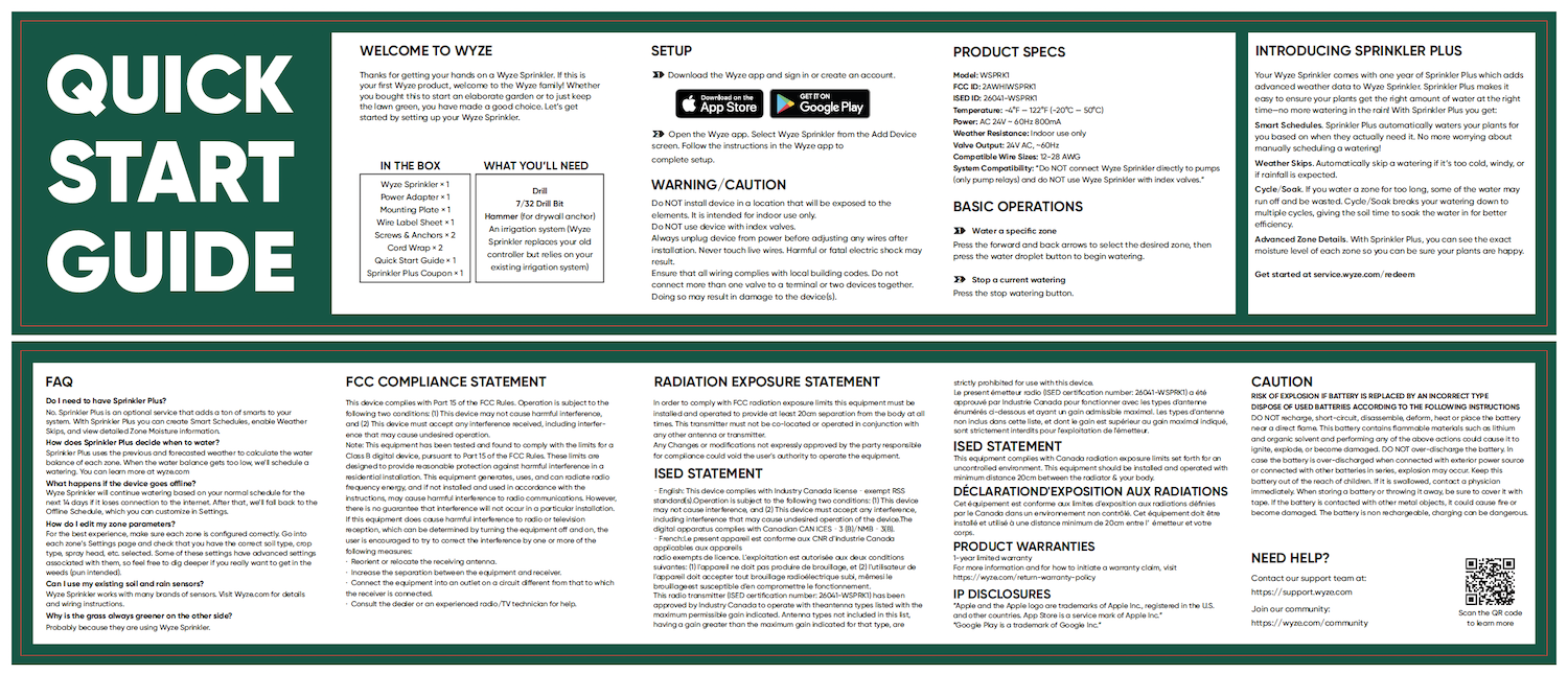 Wyze Sprinkler Quick Start Guide – Wyze